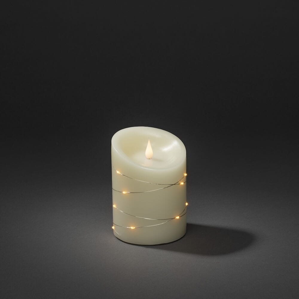Creme vokslys med 15 amber LED og 3D flamme - Trend Collection AS