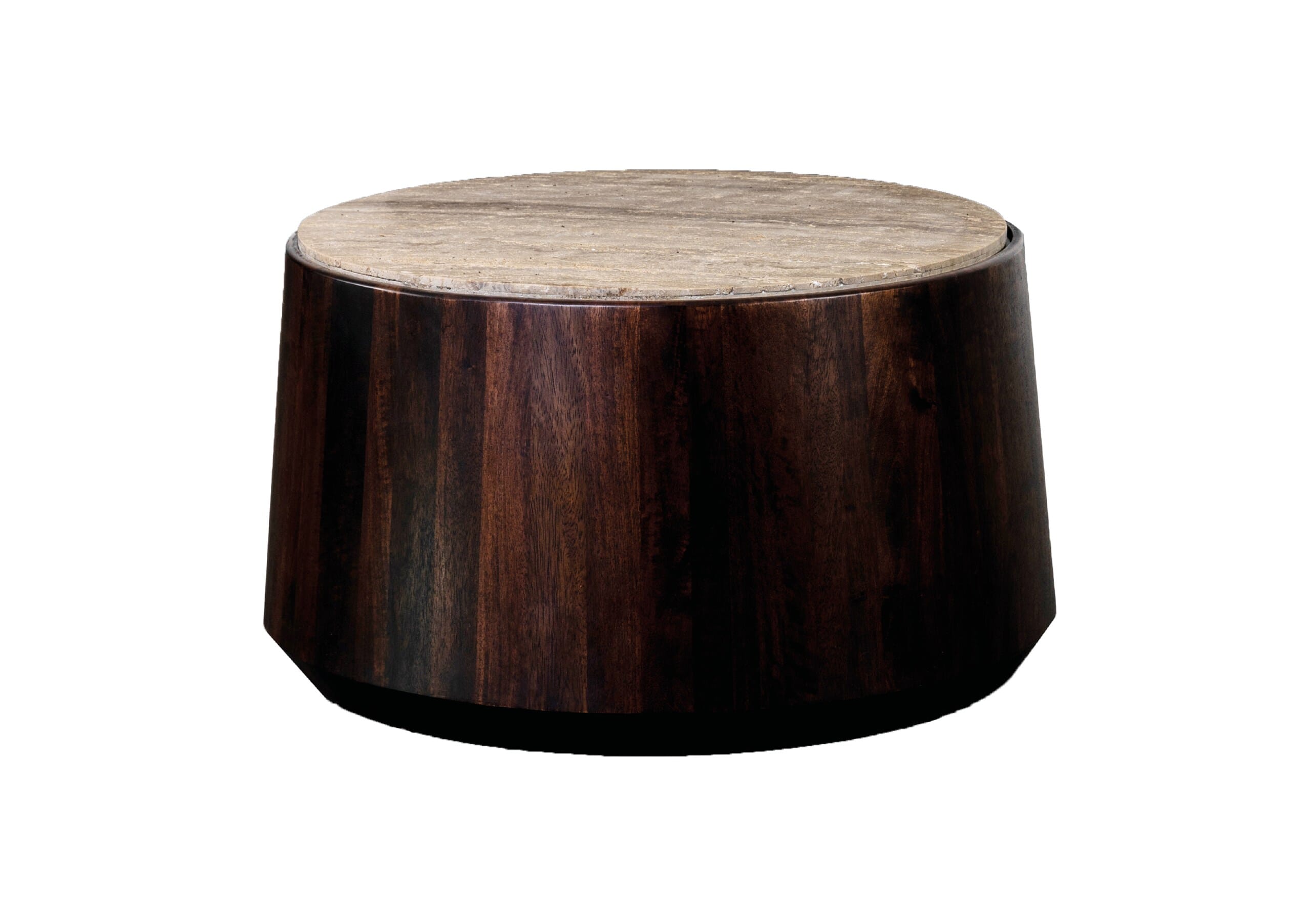 IOWA COFFEE TABLE TRAVERTINE Ø75xH41 BASE WALNUT - Trend Collection AS